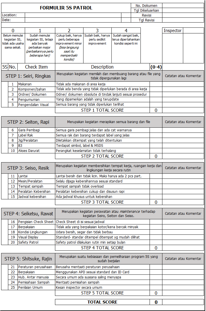5S Audit Form 5S Audit Form