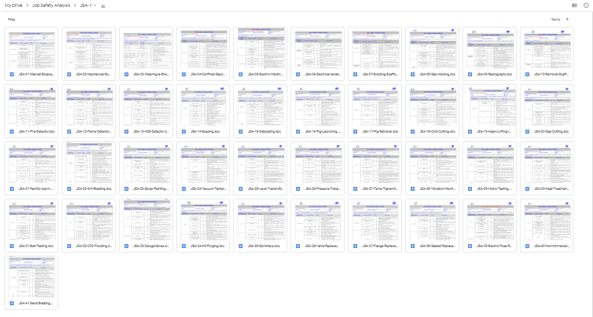 Contoh Job Safety Analysis (JSA) yang sering digunakan